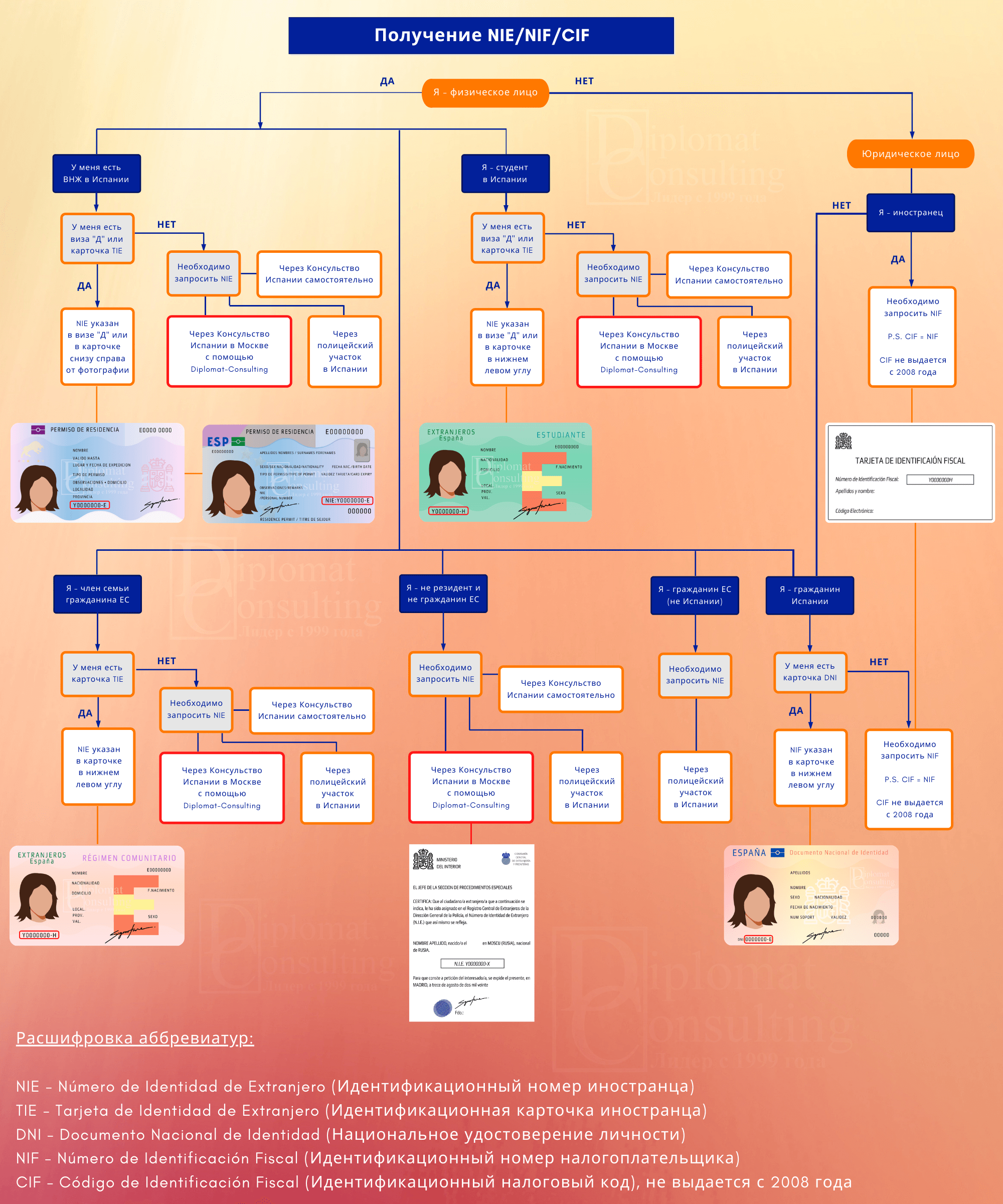 В чем разница между NIE, TIE, DNI, NIF и CIF